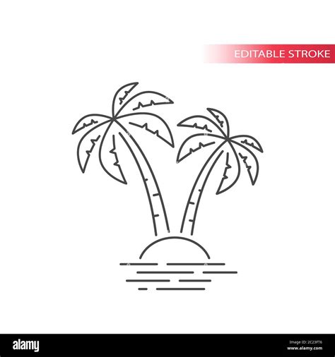 Palm Tree And Tropical Island In The Sea Simple Thin Line Icon Outline Editable Stroke Vector