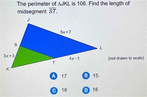solved the perimeter of jkl is 106 find the length of midsegment