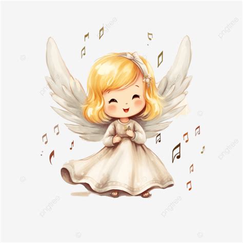 귀여운 카와이 손으로 그린 천사 노래 뮤지컬과 함께 메리 크리스마스 귀여운 천사 재미있는 크리스마스 귀여운 크리스마스 Png 일러스트 및 이미지 에 대한 무료 다운로드