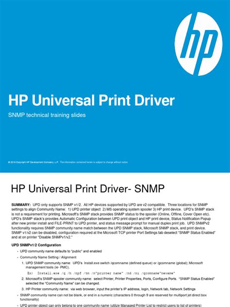 Hp Universal Print Driver Training Pdf Office Equipment Information Technology