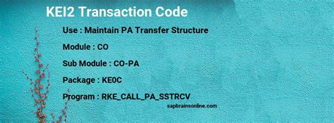KEI2 SAP Tcode For Maintain PA Transfer Structure