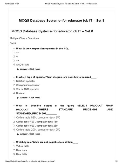 mcqs database systems for educator job it set 8 pdf databases