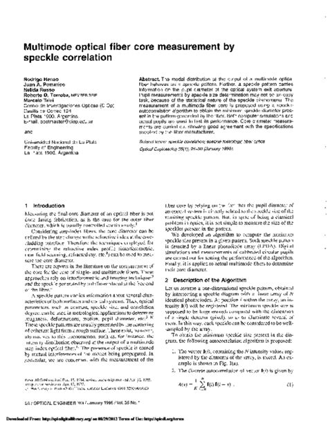 Pdf Multimode Optical Fiber Core Measurement By Speckle Correlation