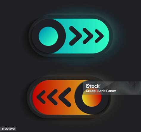 모바일 앱용 스위치 슬라이더 버튼 토글 다크 모던 스큐오모피즘 또는 중형성 스타일의 터치 스크린 사용자 인터페이스 3차원 형태에 대한 스톡 벡터 아트 및 기타 이미지