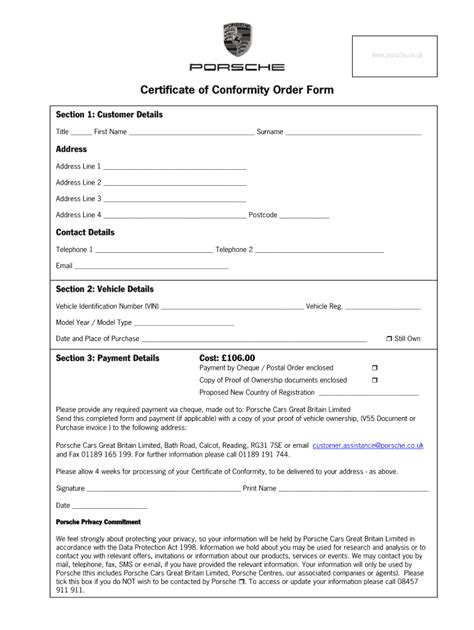 Certificate Of Conformity Template