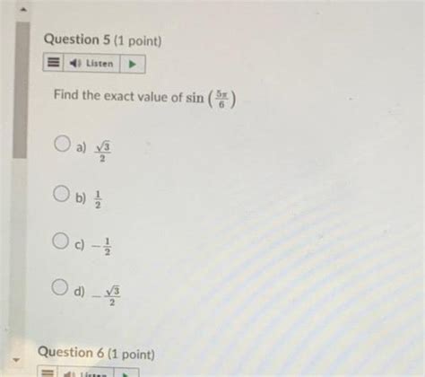 Answered Question 5 1 Point Listen Find The Exact Value Of Sin 5 O Al Kunduz