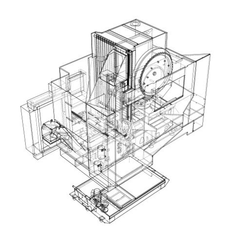 Cnc Lathe Machine Isometric Blueprints Royalty Free Vector