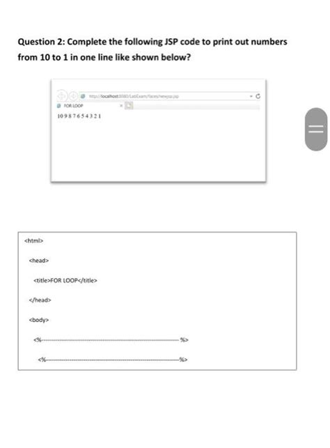 solved question 2 complete the following jsp code to print