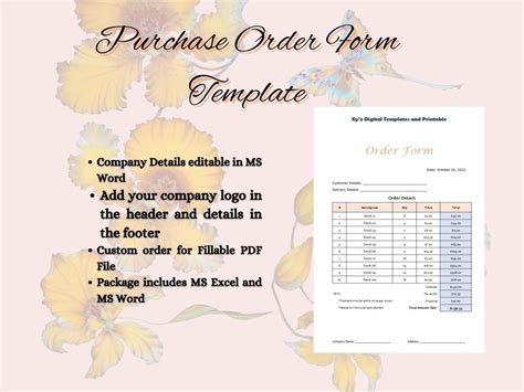 Purchase Order Form Template Editable In MS Excel And MS Word With Automatic Update Word Table