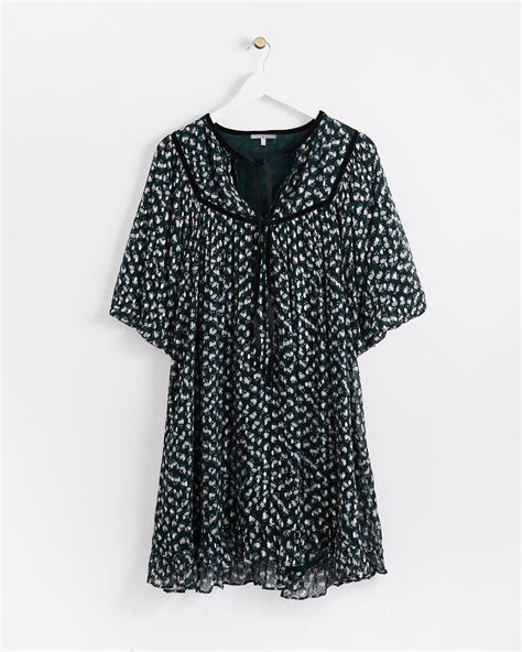 Metallic Fleck Floral Print Blue Mini Dress Oliver Bonas