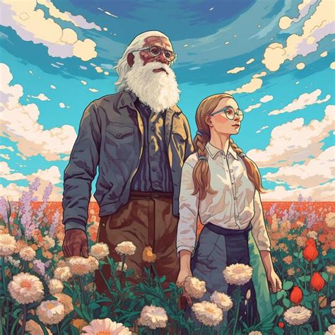 Premium Photo Illustration Of An Old Man And A Girl Standing