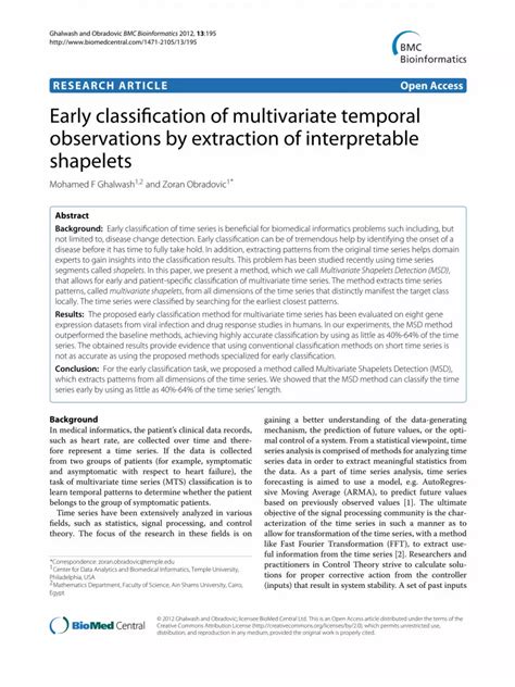 Pdf Early Classification Of Multivariate Temporal Observation By Extraction Of Interpretable