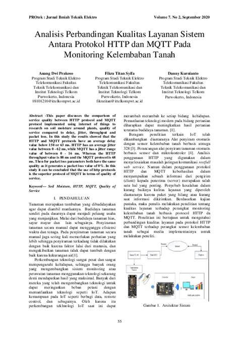 Pdf Analisis Perbandingan Kualitas Layanan Sistem Antara Protokol Dan Mqtt Pada