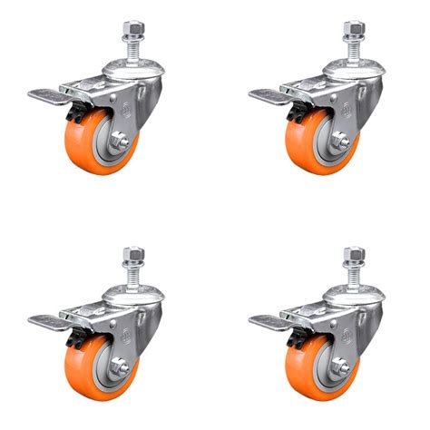 Service Caster Polyurethane Swivel ½ Inch Stem Caster Set With Total
