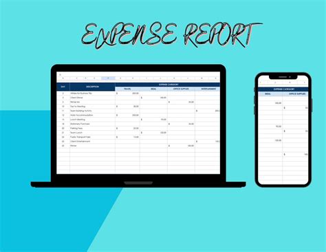 Expense Report Google Sheets Template For Business And Personal Budget Tracking Printable