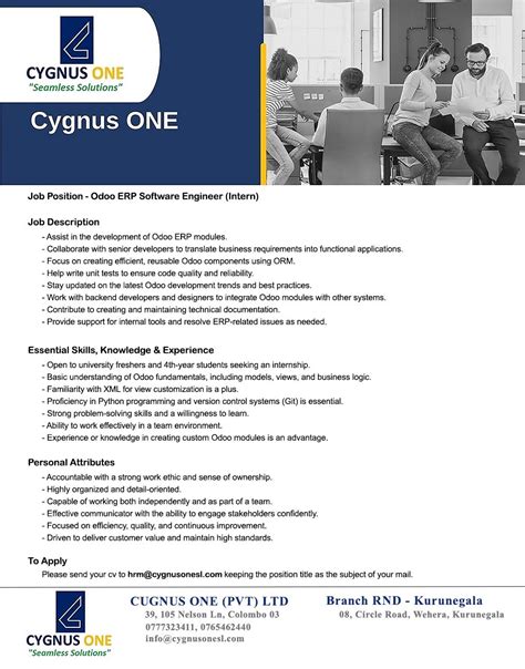 Odoo Erp Software Engineering Intern Cygnus One