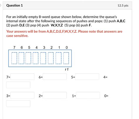 solved for an initially empty 8 word queue shown below