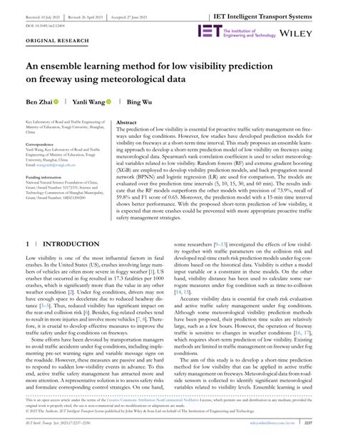 Pdf An Ensemble Learning Method For Low Visibility Prediction On