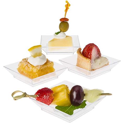 Prextex Mini Dessert Plates 25x25 100 Sturdy Square Clear Mini