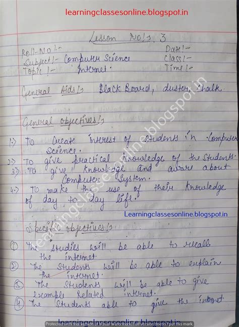 Computer Science Teaching Lesson Plan Bed Topic Internet