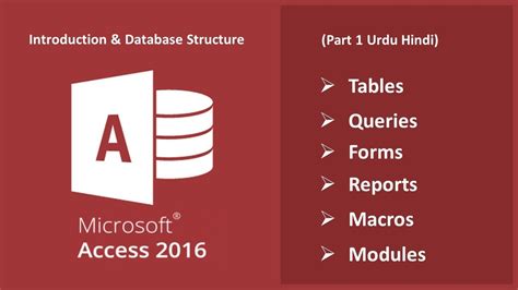 introduction and database structure in microsoft access 2016 ms access