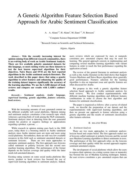 Pdf A Genetic Algorithm Feature Selection Based Approach For Arabic