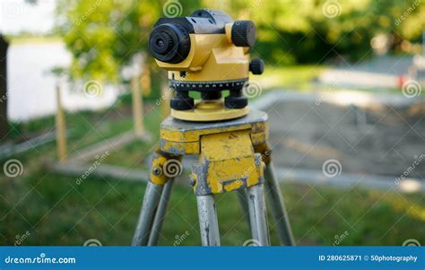 Surveyor Equipment Theodolite On The Construction Site Land Surveying With Optical Measurement