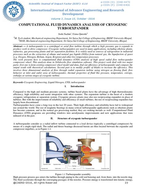 Computational Fluid Dynamics Analysis Of Cryogenic Turboexpander