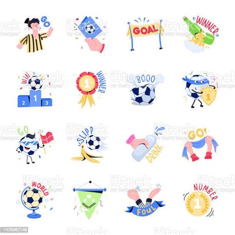축구 플랫 스티커 아이콘 세트 기에 대한 스톡 벡터 아트 및 기타 이미지 기 동전 떨어짐 Istock