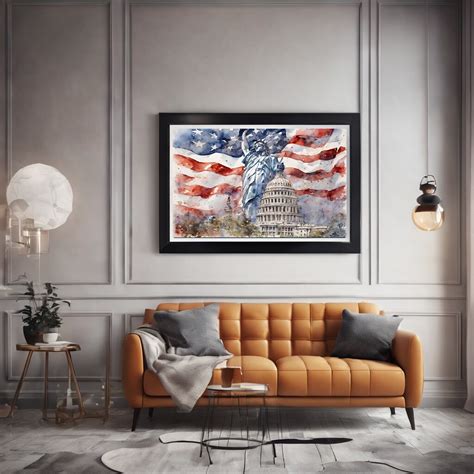 Statue Of Liberty Watercolor Print Us Flag Patriotic Art Digital
