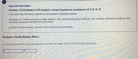 Solved Required Information Problem Static CVP Chegg