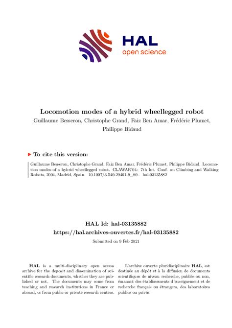 Pdf Locomotion Modes Of An Hybrid Wheel Legged Robot Christophe