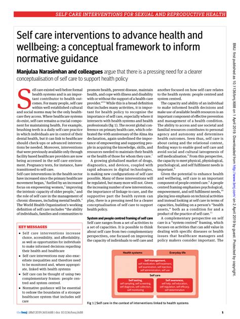 Pdf Self Care Interventions To Advance Health And Wellbeing A Conceptual Framework To Inform