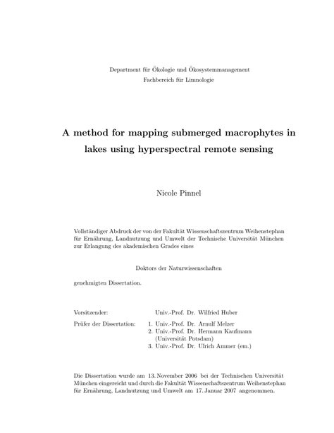 pdf a method for mapping submerged macrophytes in lakes using