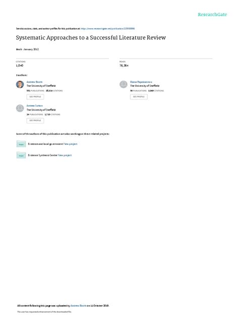 Systematic Approaches To A Successful Literature Review Pdf