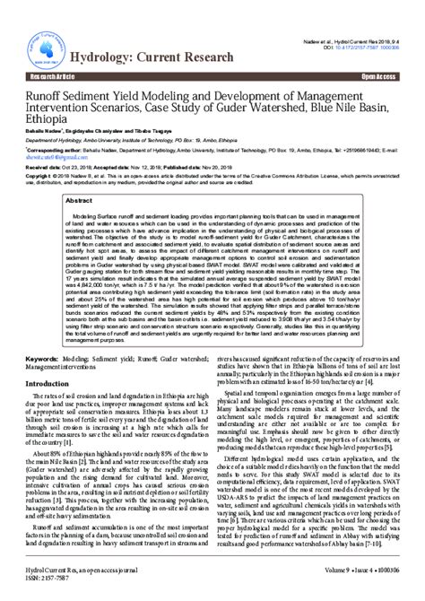 pdf runoff sediment yield modeling and development of management