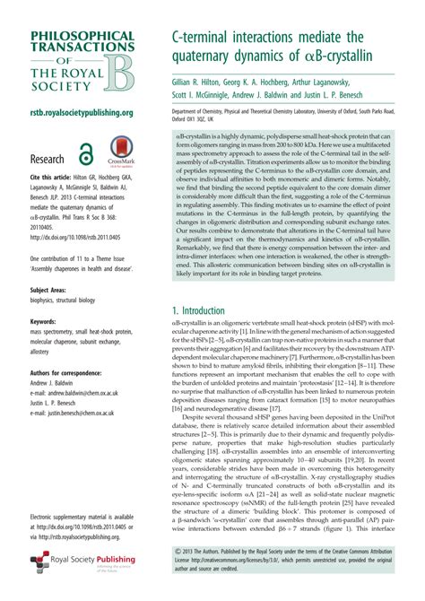 Pdf C Terminal Interactions Mediate The Quaternary Dynamics Of B