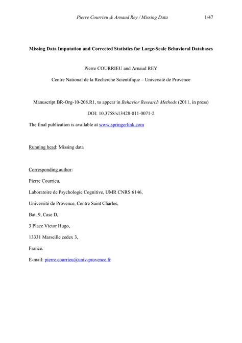 Pdf Missing Data Imputation And Corrected Statistics For Large Scale Behavioral Databases