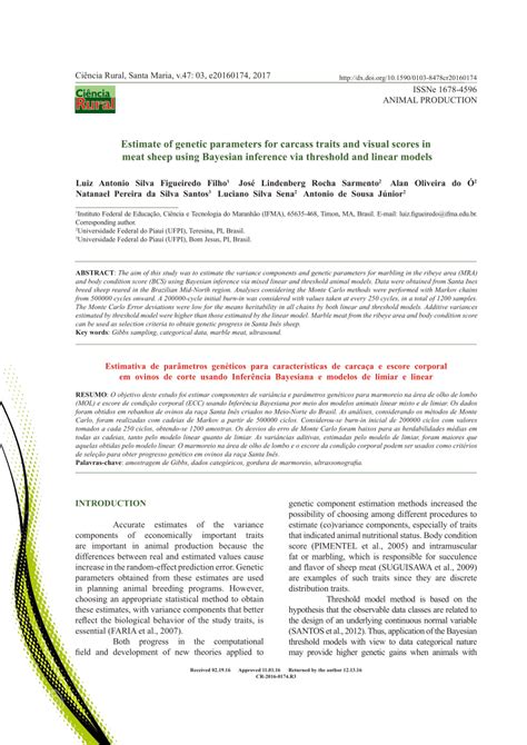 Pdf Estimate Of Genetic Parameters For Carcass Traits And Visual Scores Inmeat Sheep Using