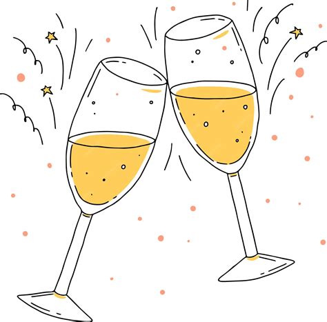 Duas Taças De Champanhe No Estilo Doodle Um Brinde De Aniversário De