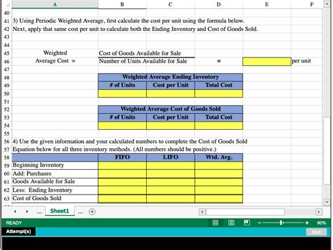 solved inventory costing methods using excel s sum and basic