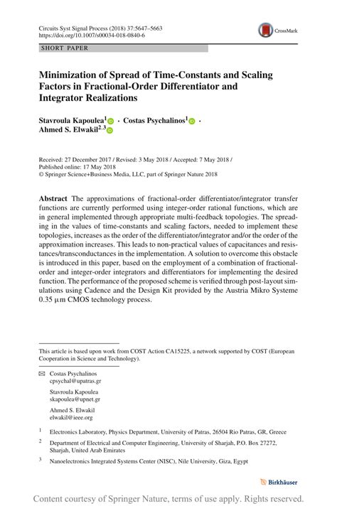 Minimization Of Spread Of Time Constants And Scaling Factors In Fractional Order Differentiator
