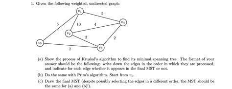 solved 1 given the following weighted undirected graph