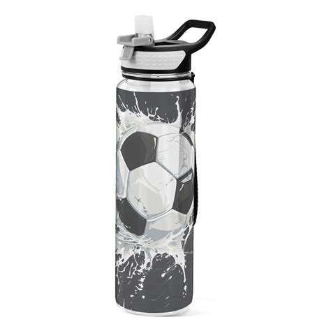 32 Oz Sports Water Bottle With Straws Soccer Ball Tritan Clear Bottles
