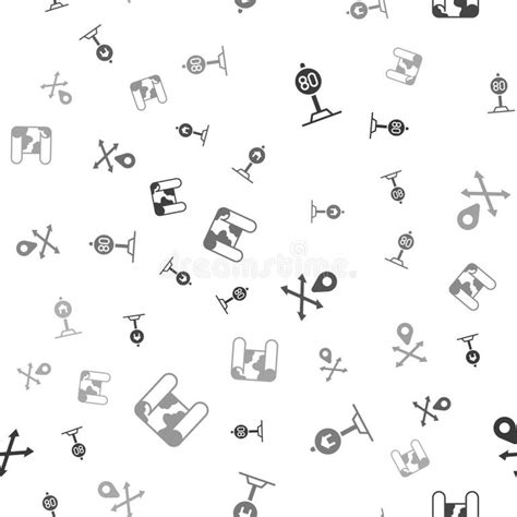 Set Speed Limit Traffic Hotel Sign For Location And Folded Map On Seamless Pattern Vector