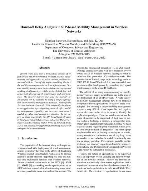 pdf hand off delay analysis in sip based mobility management in