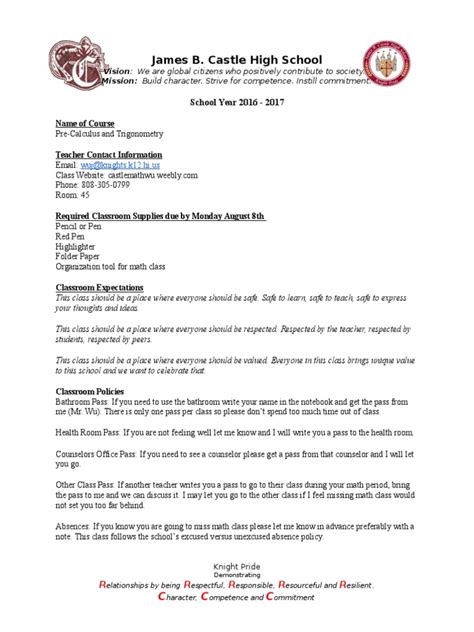 James B Castle High School Pdf Academic Term Homework