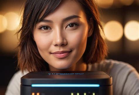 Premium Photo A Techsavvy Woman Examines A Router Engaging With Modern Connectivity Technology