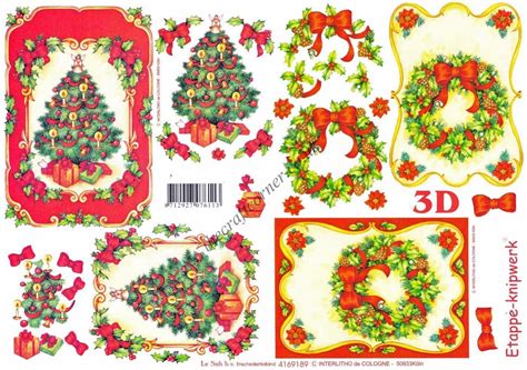 Christmas Tree And Holly Wreath Designs 3d Decoupage Sheet