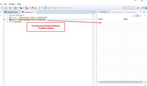 why aren t perl variables showing in the eclipse debugger with perl